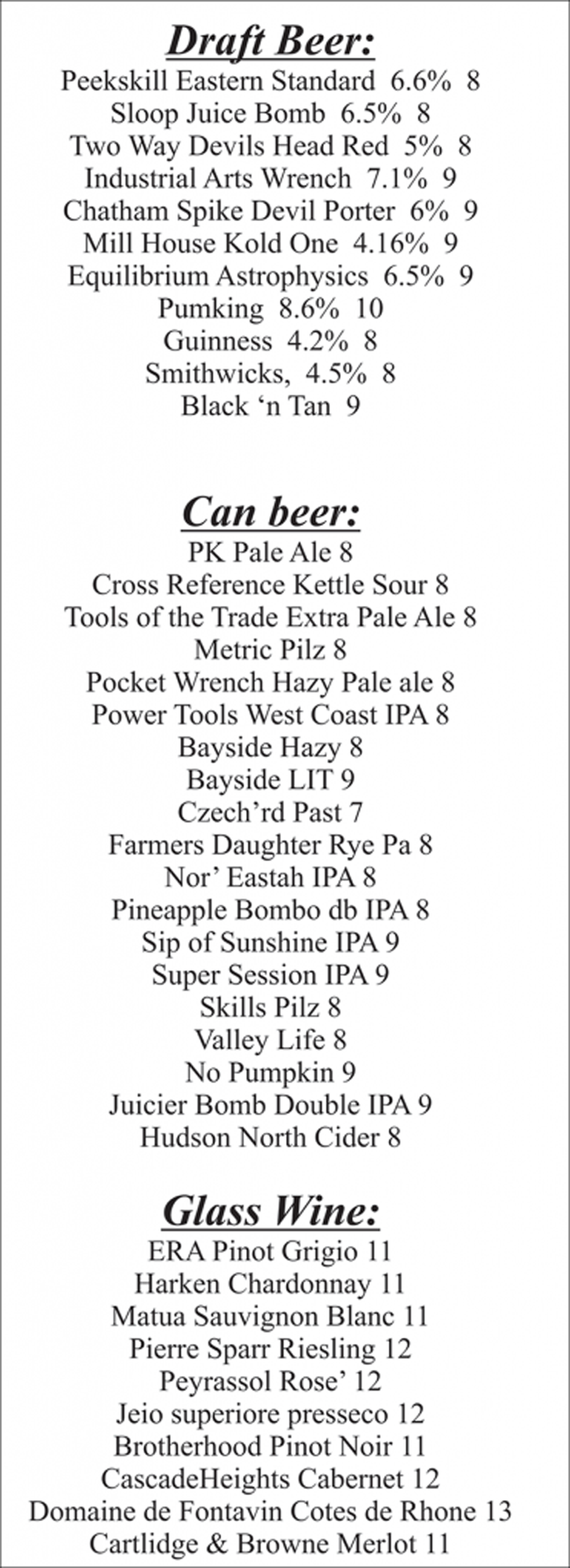 Menu – J. Murphy's on Main