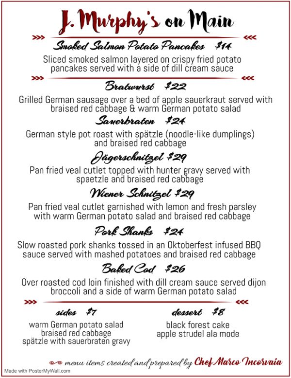 Menus – J. Murphy's on Main