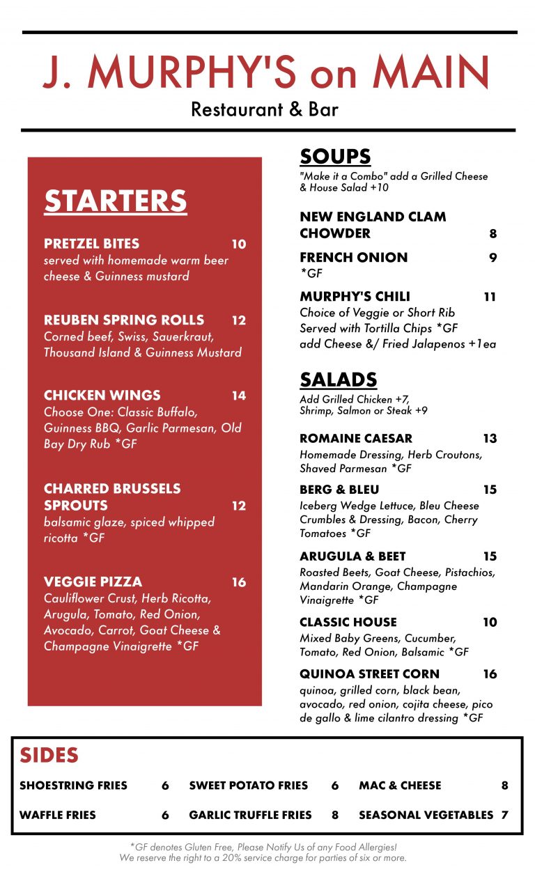 Menu – J. Murphy's on Main