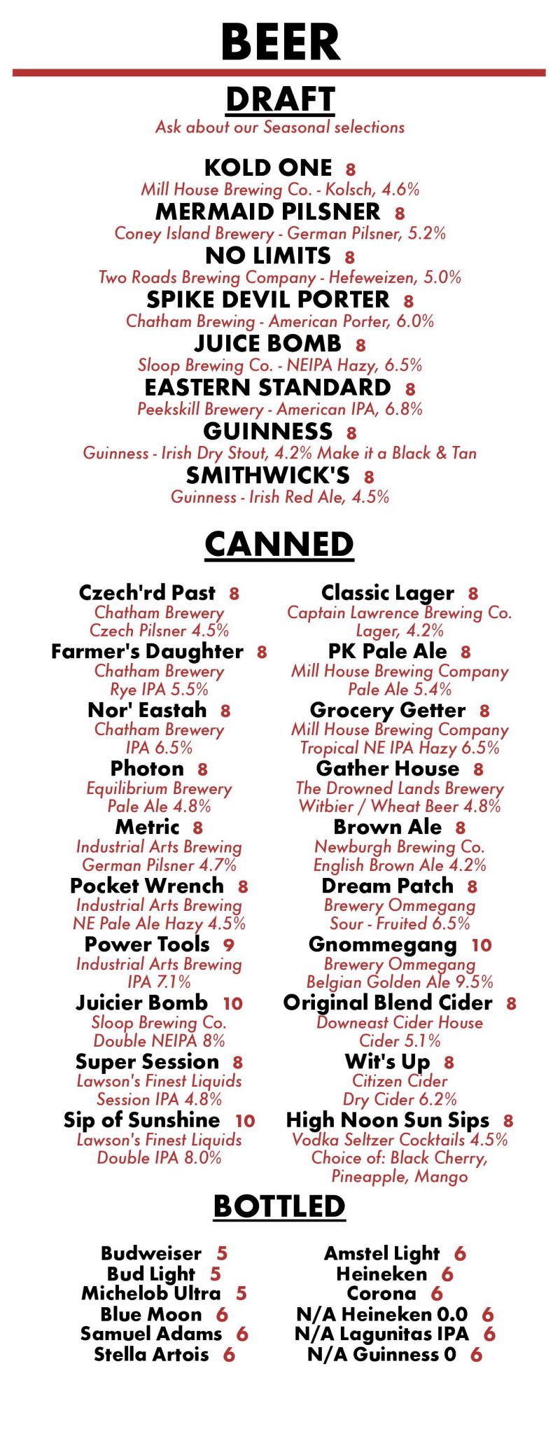 Drink Menu – J. Murphy's on Main