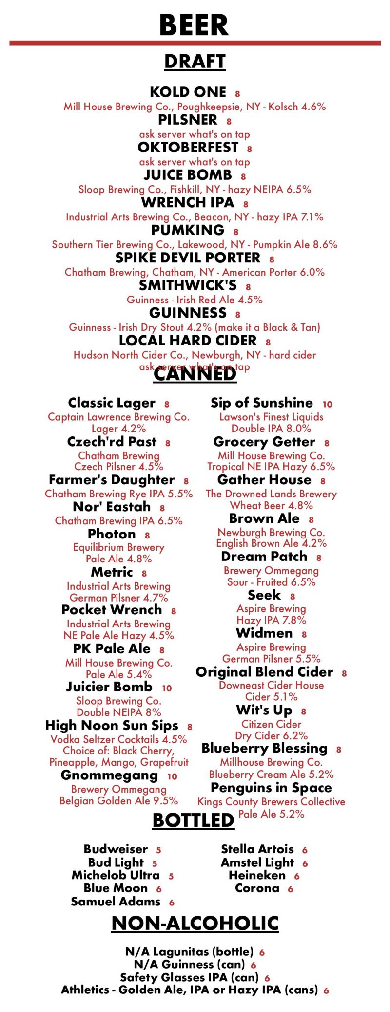 Drink Menu – J. Murphy's on Main