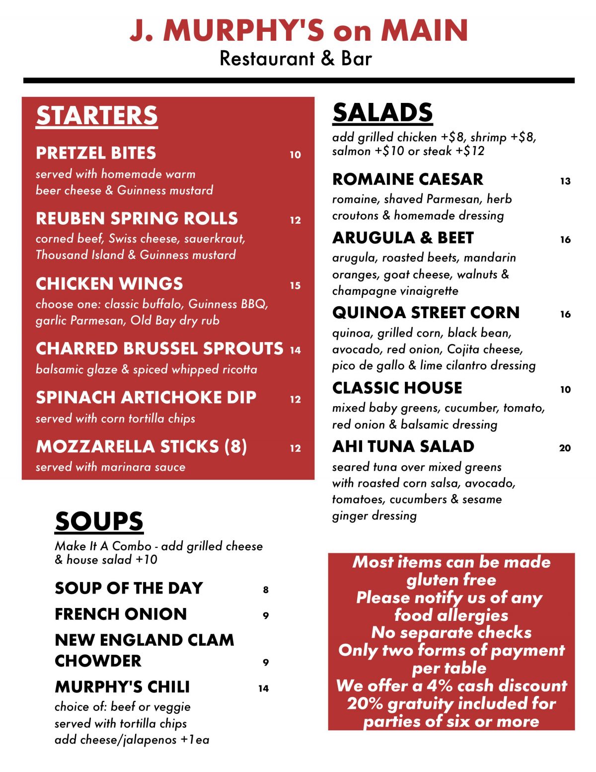 Weekend Menu – J. Murphy's on Main