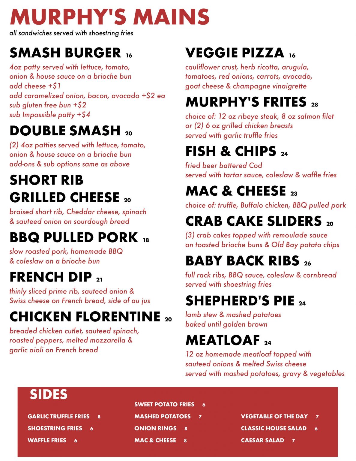 Weekend Menu – J. Murphy's on Main